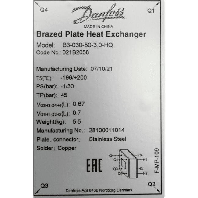 Intercambiador de Calor Danfoss B3-030-50-3.0-HQ 5TR.
