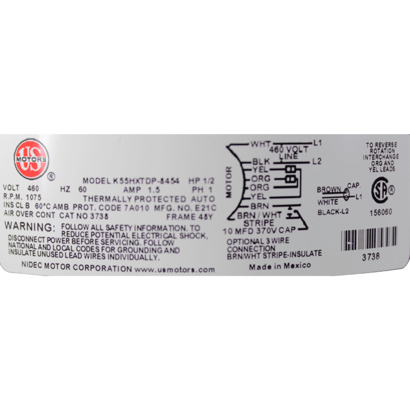 Motor Condensador Cerrado 3738 Us Motor