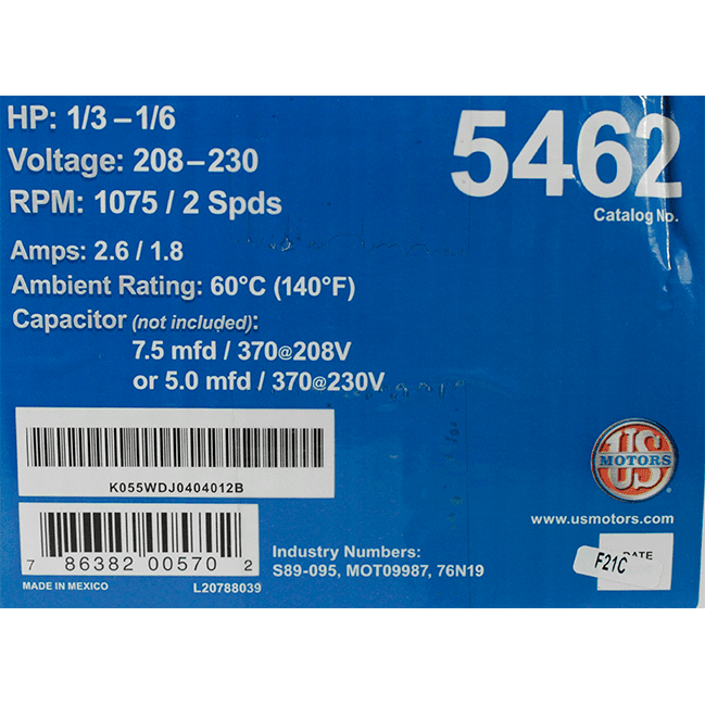 Motor Condensador Rescue Cerrado, 208-230V, HP 1/3 a 1/6, RPM 1075, 2.6 ...