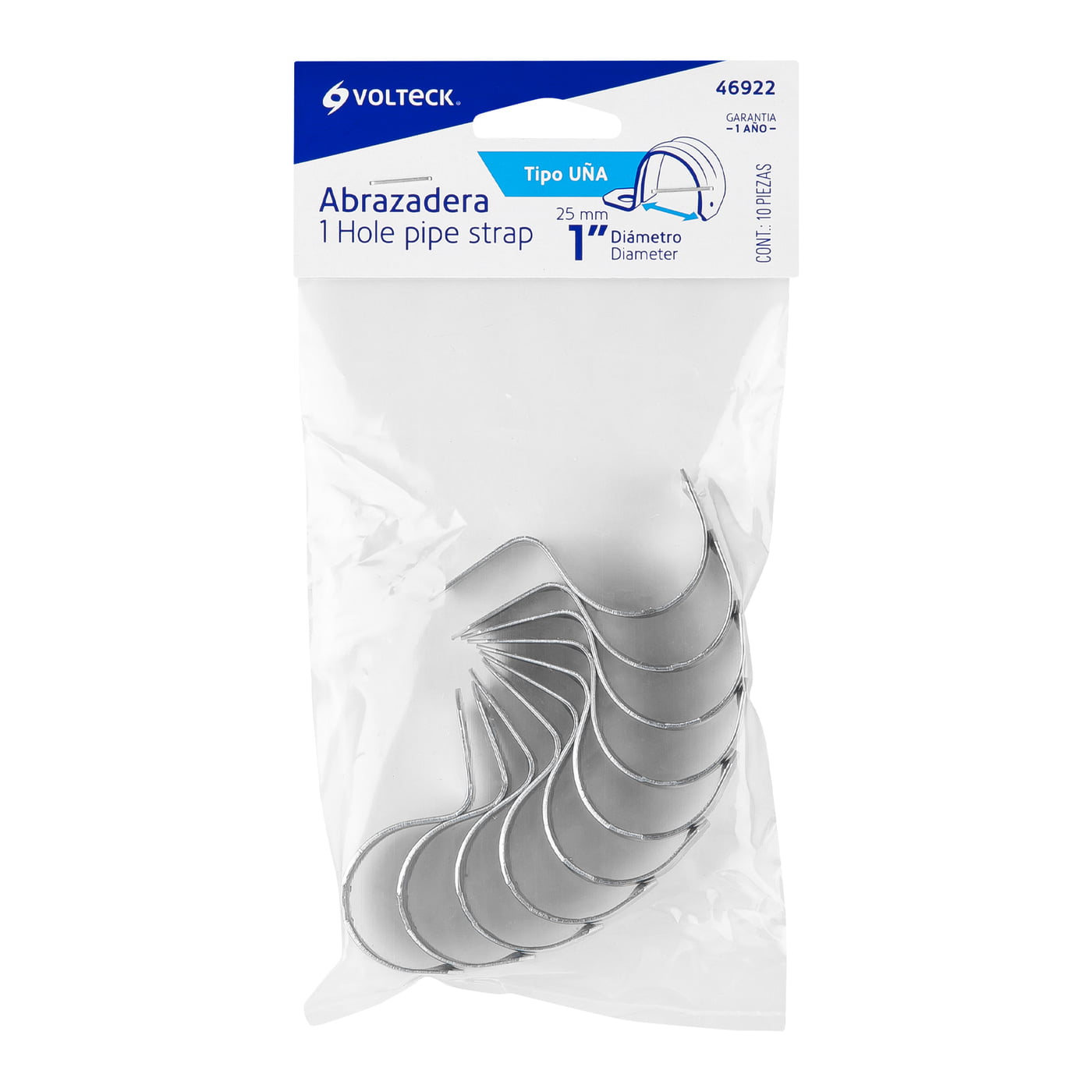 Bolsa con 10 abrazaderas 1' tipo uña para tubo, Volteck - AU-1 / 46922