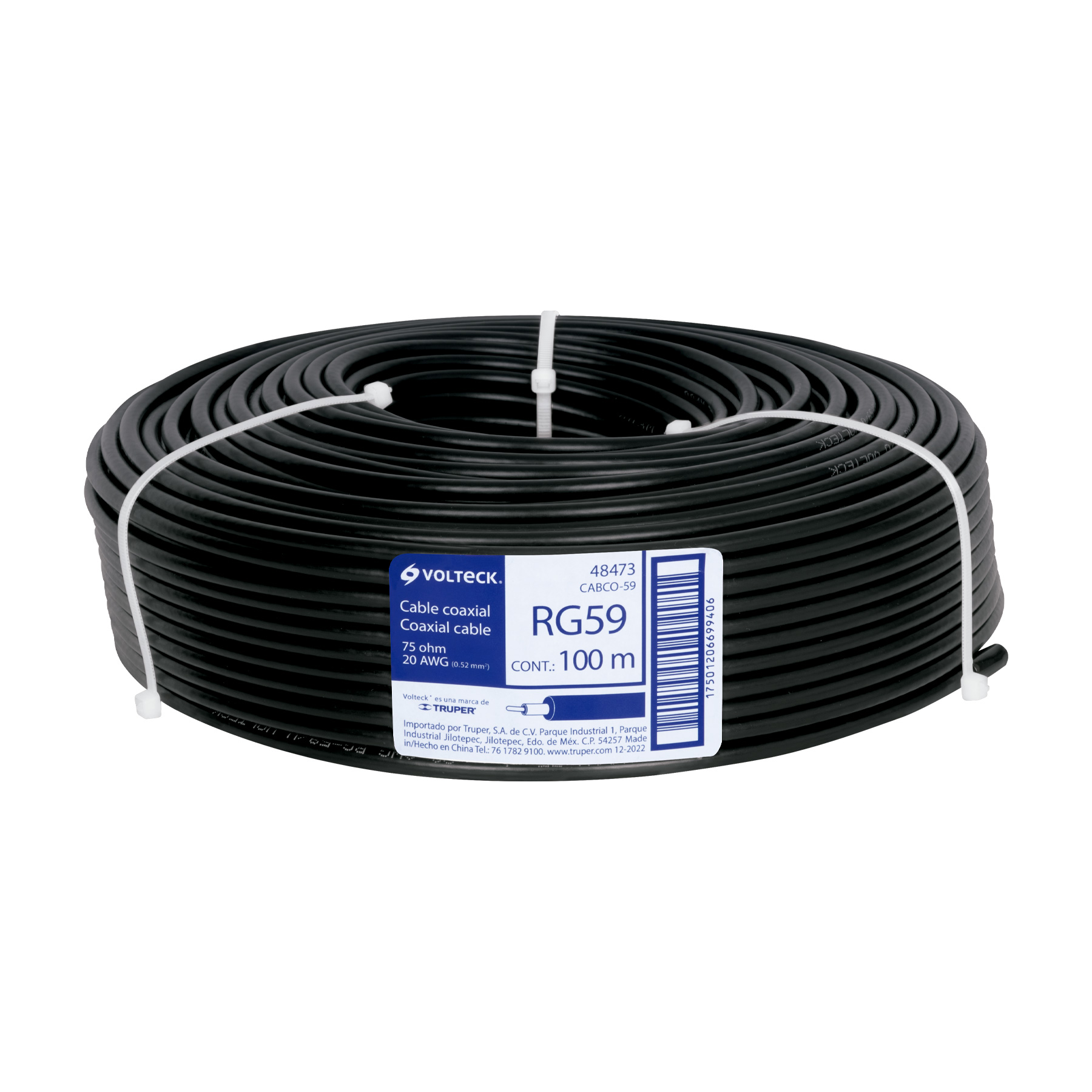 Metro de cable coaxial RG59 en rollo de 100 m - CABCO-59 / 48473