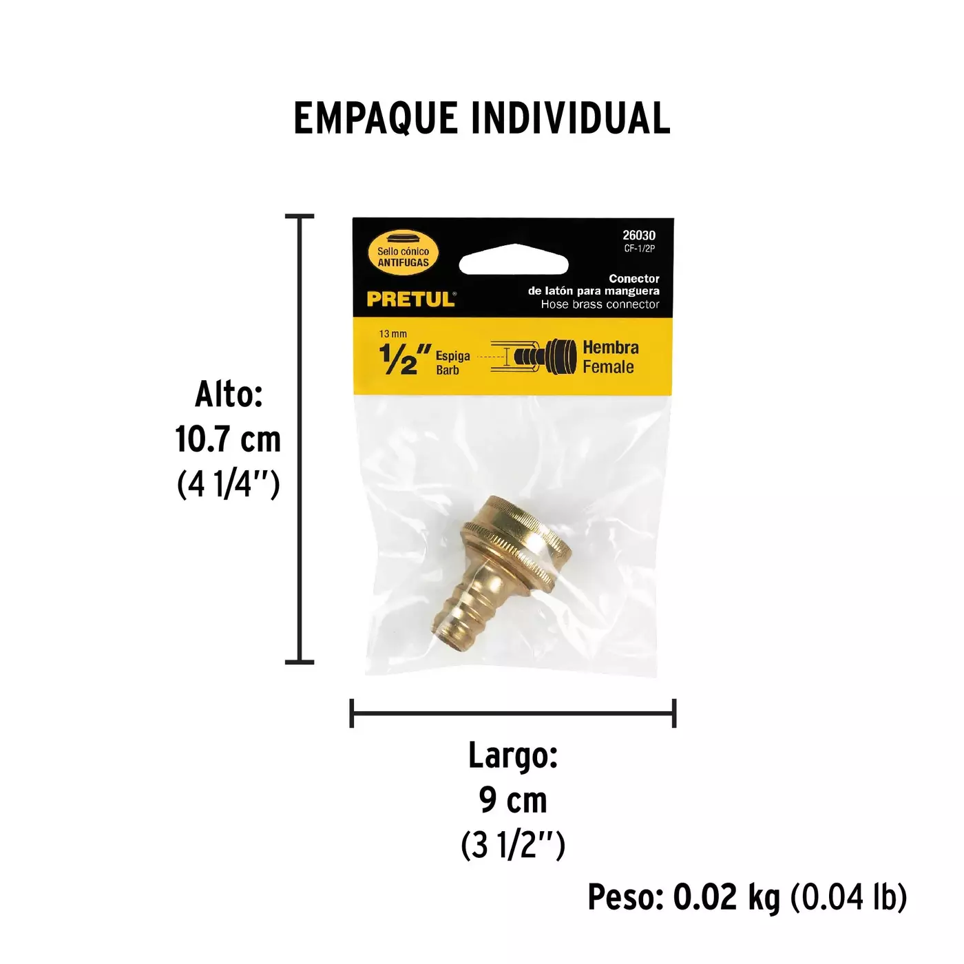 Conector sencillo 1/2', hembra, Pretul - CF-1/2P / 26030