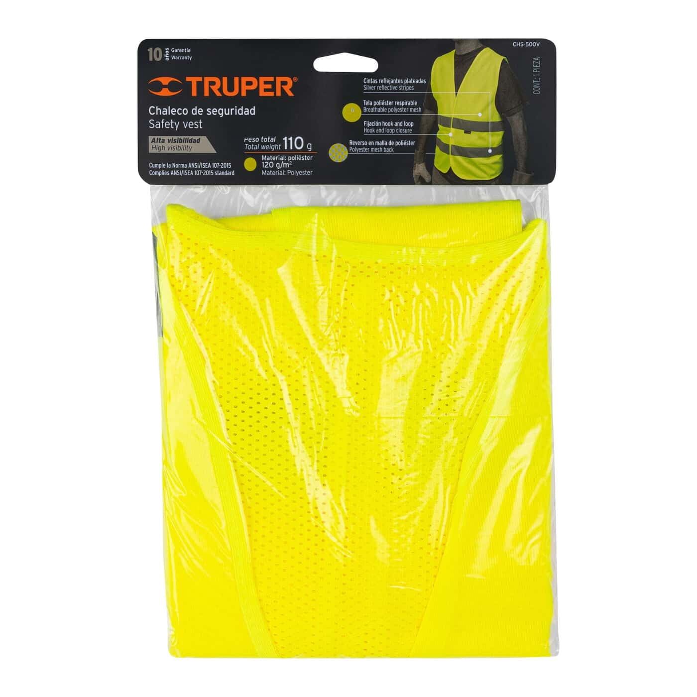 Chaleco de seguridad verde con cintas de alta visibilidad - 14425 - CHS-500V - Caja con 5 Pieza ...