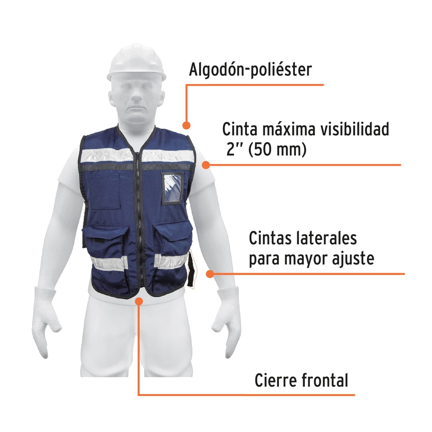 Chaleco brigadista con cintas reflejantes, color azul marino - CHS ...