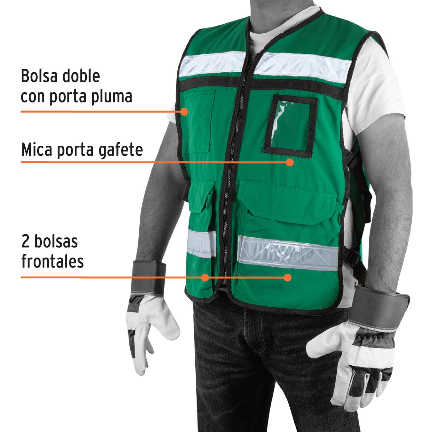 Chaleco brigadista con cintas reflejantes, color verde - CHS-900V / 14664