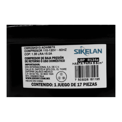 Compresor Sikelan MODELO ADW86T6 HP 1/3 (V/HZ) 110-120/50-60 ...