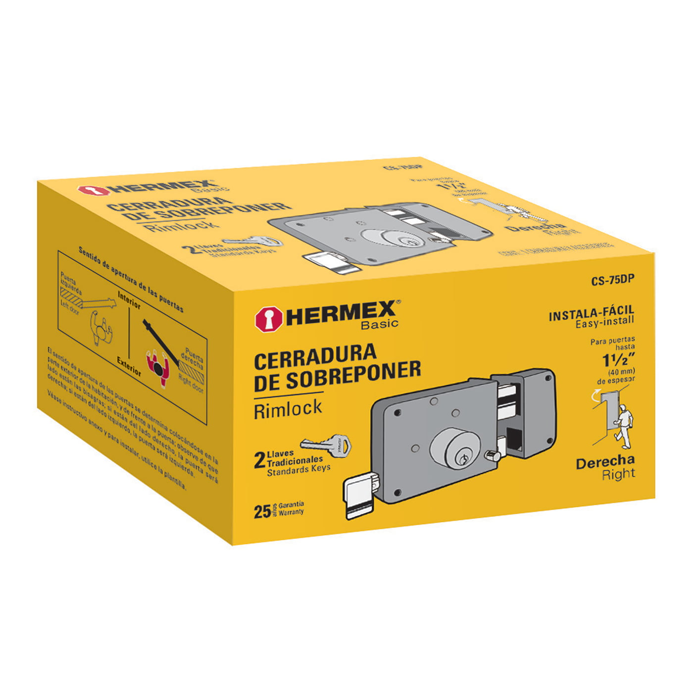 Cerradura sobreponer, instala-fácil, derecha, Hermex Basic - CS-75DP ...