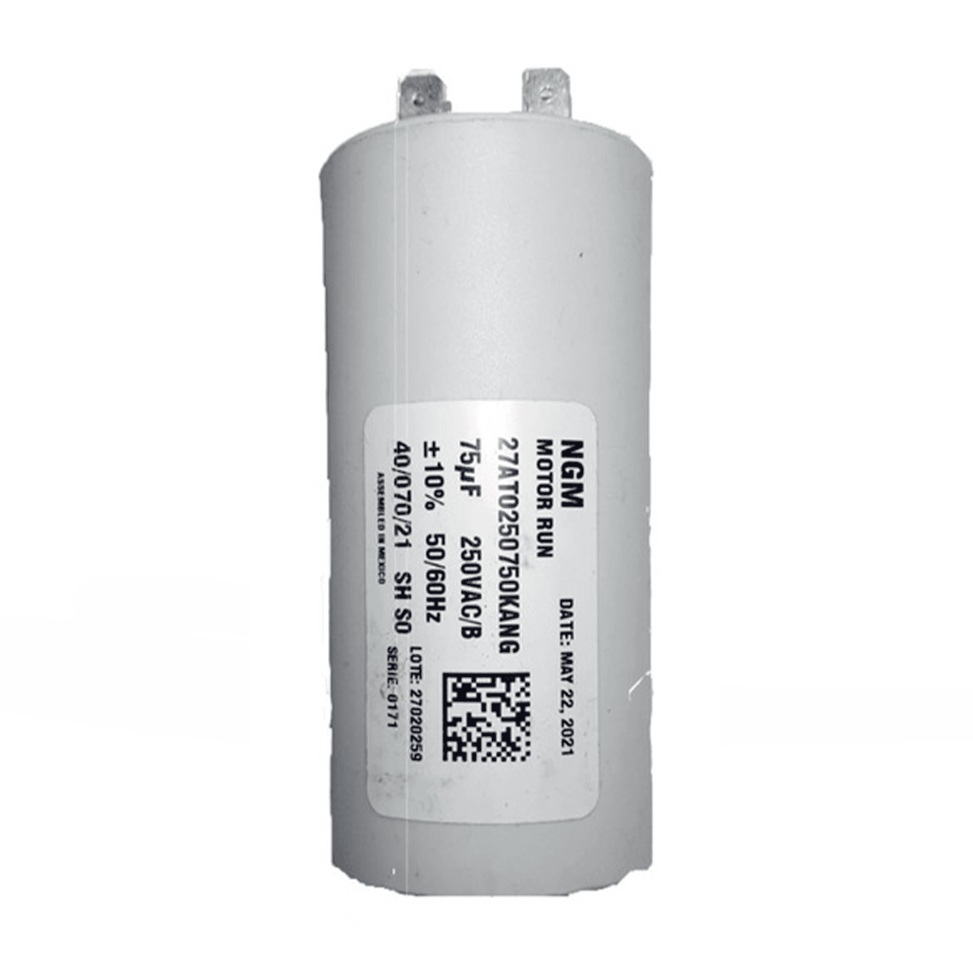 Capacitor, Trabajo, Plástico, 75uF, 250VAC, 50/60 HZ, 4 conectores ...