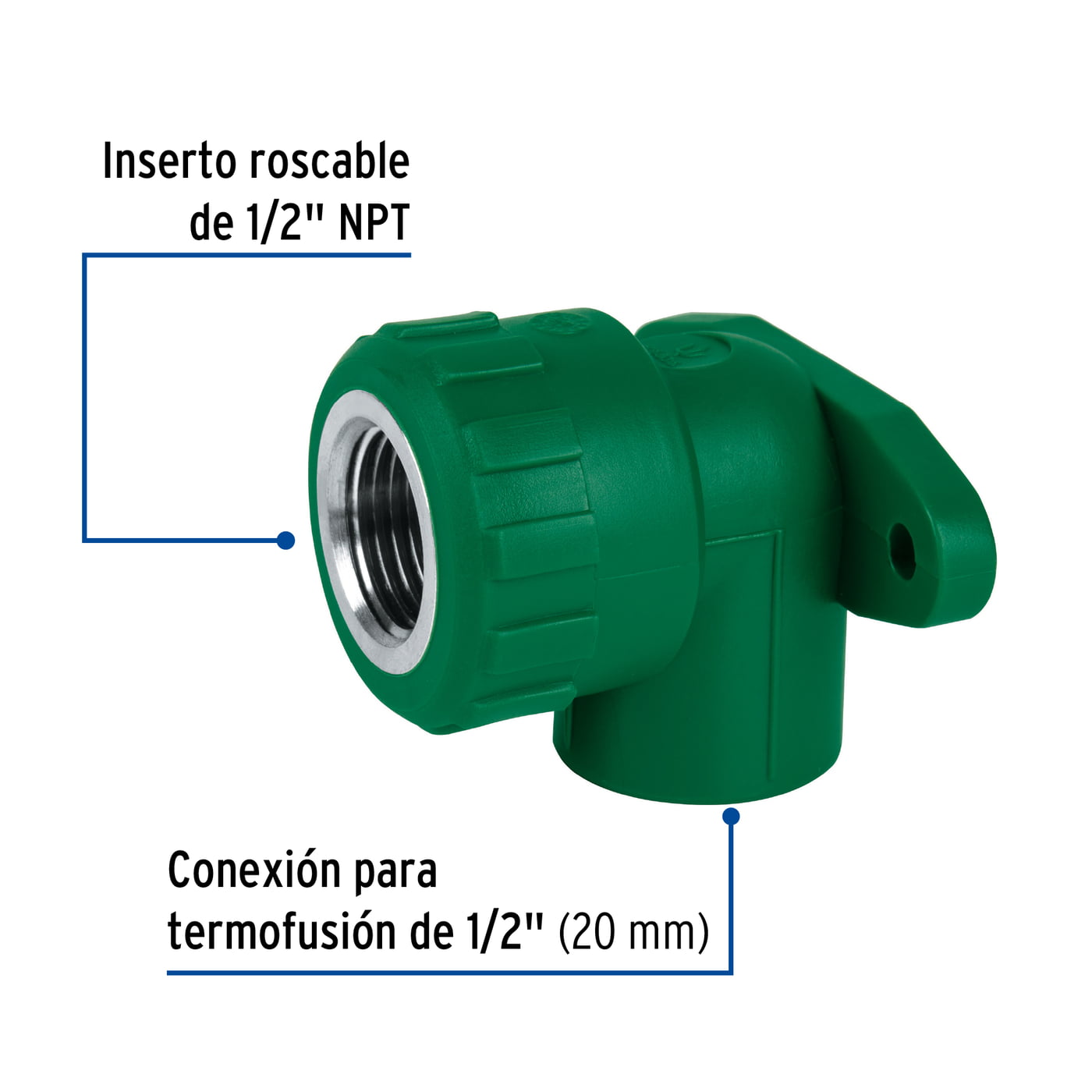 Codo oreja 90° de PPR, 1/2', hembra con inserto - CV-581 / 46036