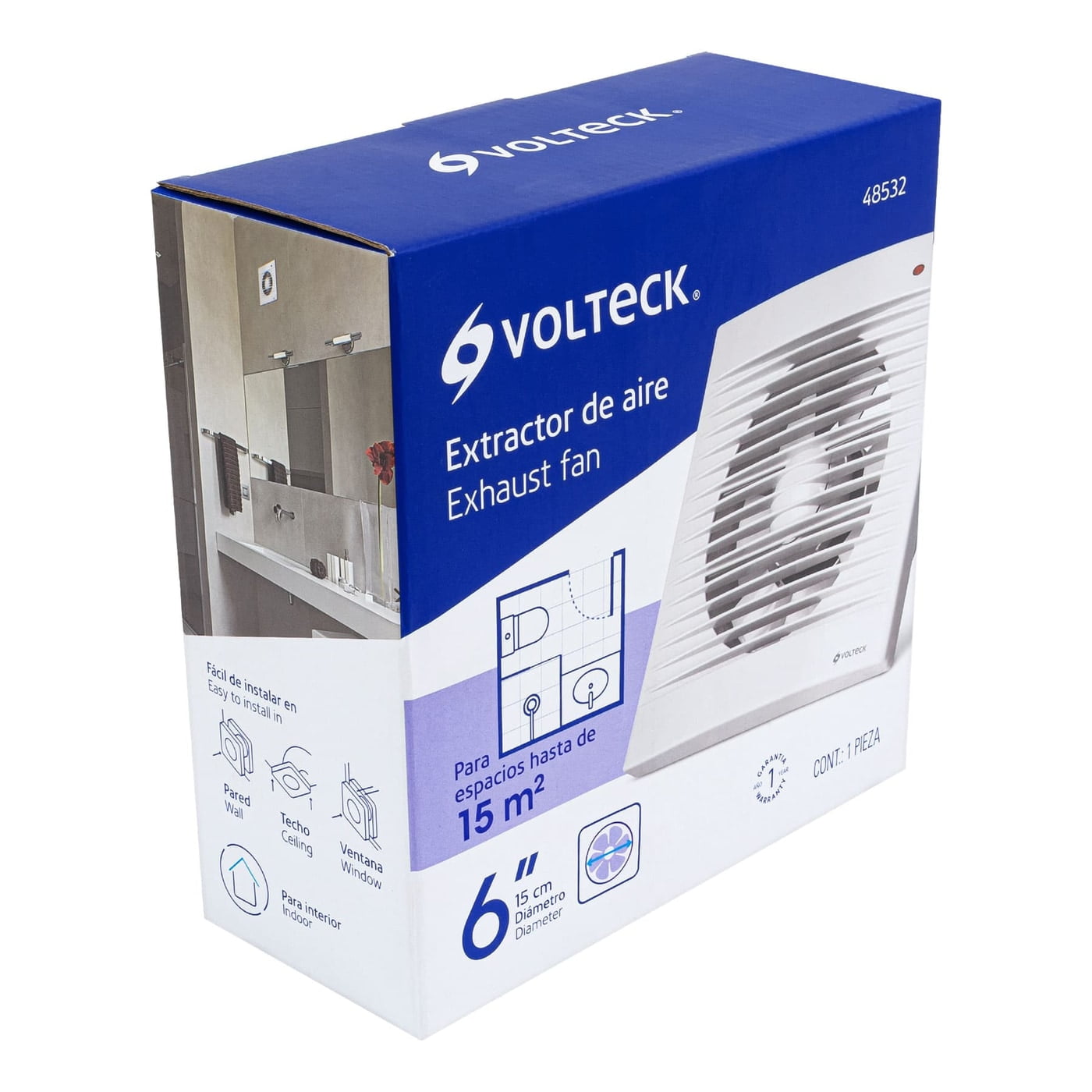 Extractor de aire de 6", blanco, Volteck, EXA-6B / 48532