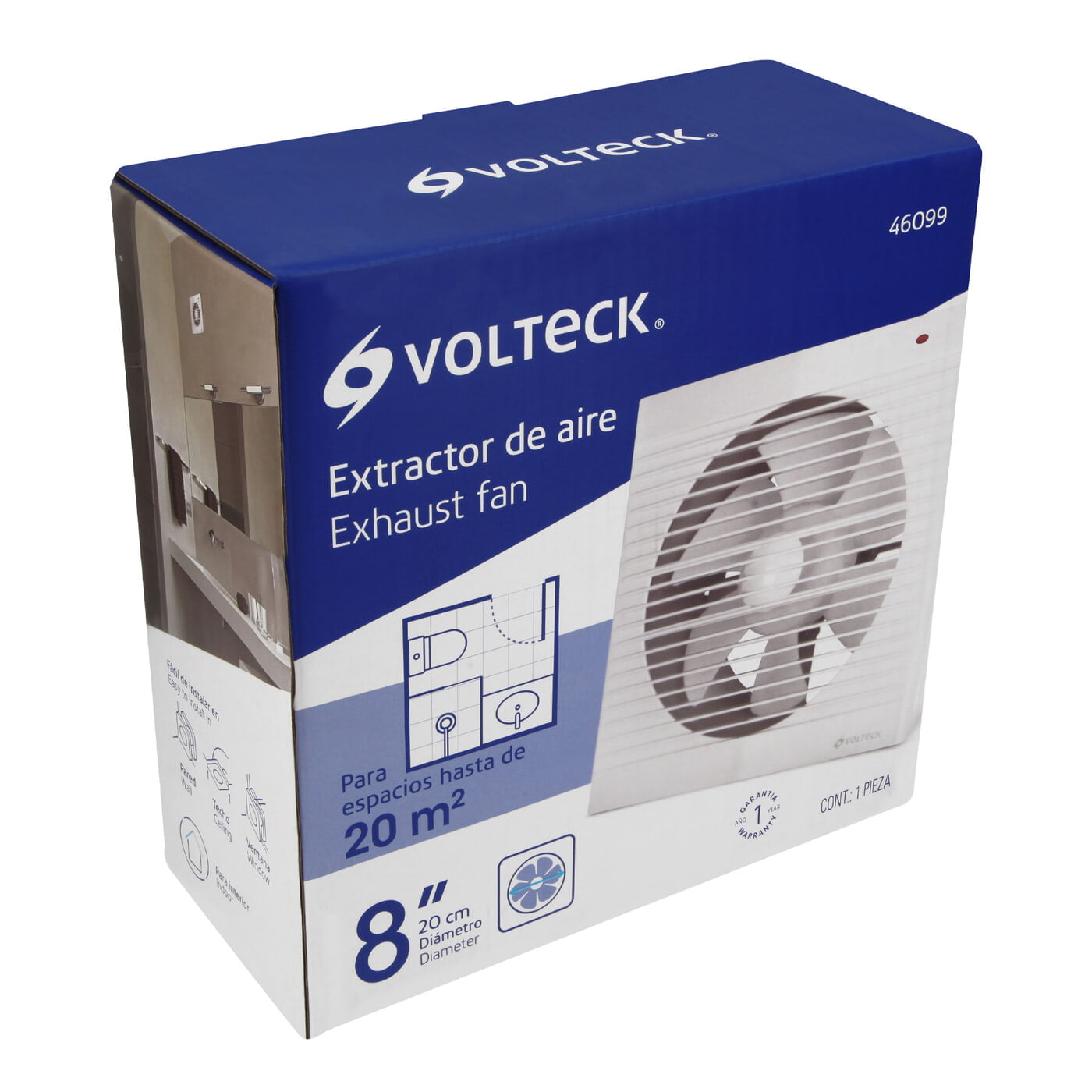 Extractor de aire de 8", blanco, Volteck, EXA-8B / 46099.