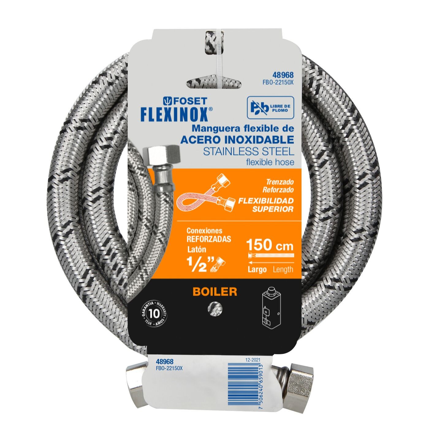 Manguera trenzada de acero 1/2x1/2'X150 cm usos generales - FBO-22150X ...