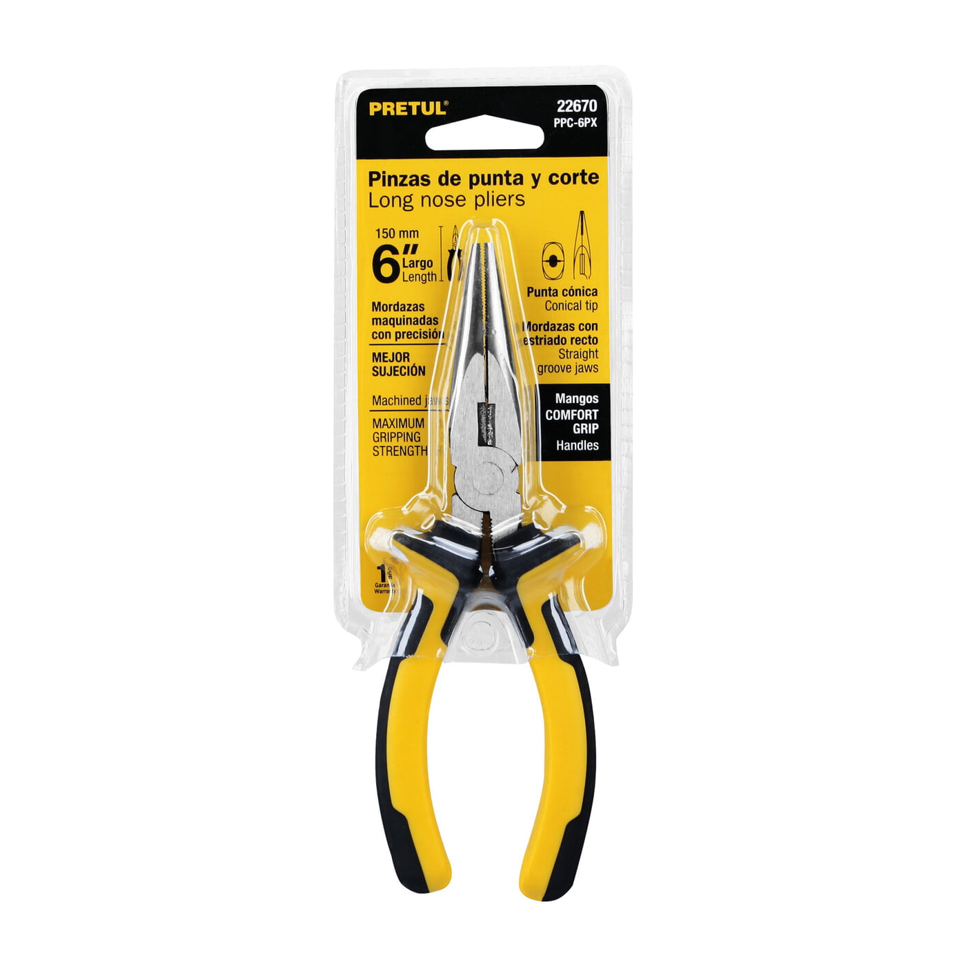 Pinza punta y corte 6', mango comfort grip, Pretul - PPC-6PX / 22670