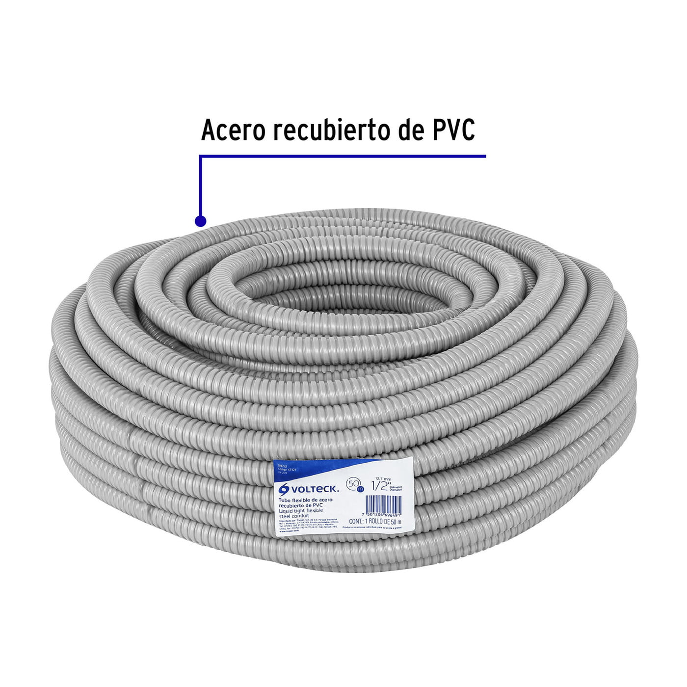 Rollo de 50 m de tubo flexible liquid tight de 1/2', Volteck - TFR-1/2 / 47321