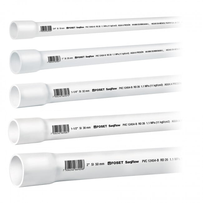 Tubo de 3 m de PVC de 3/4' hidráulico RD 26, Saniflow - PVC-102.